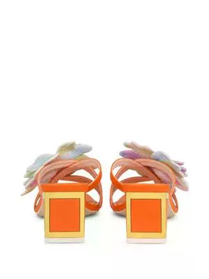 KAT MACONIE Eve Floral Appliqué Block Heel Sandals - Orange