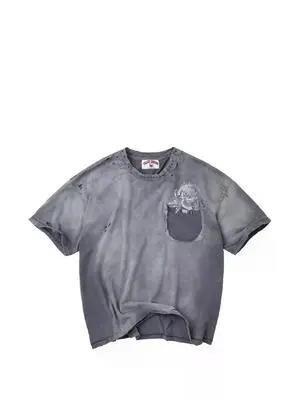 VALE FOREVER Skull-print Distressed-effect T-shirt - Grey