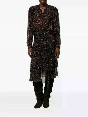 MARANT ETOILE Floral Print Ruffled Asymmetrical Skirt - Black