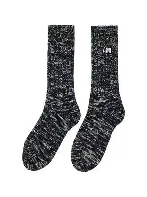 AMI Paris Ribbed Logo Socks - Black