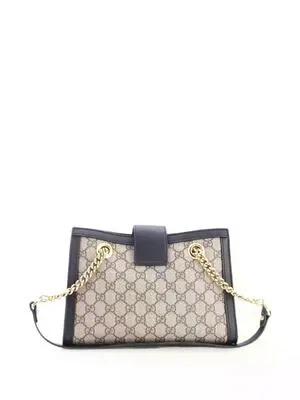 Gucci Padlock Chain Tote Gg Coated Canvas With Leather Small Shoulder Bag - Blue