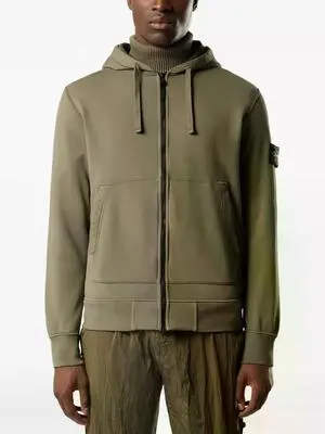 Stone Island Logo Patch Zip-up Hoodie - Green