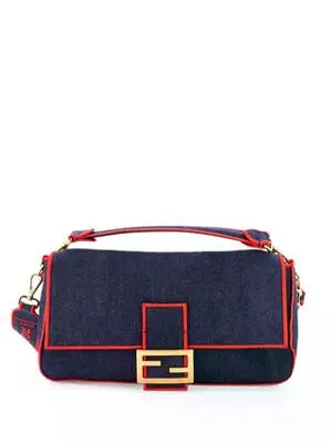 Fendi Baguette Nm Bag Denim Large Crossbody Bag