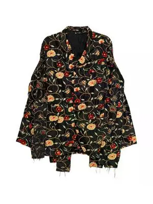 Comme Des Garçons Floral-embroidered Frayed Jacket - Black