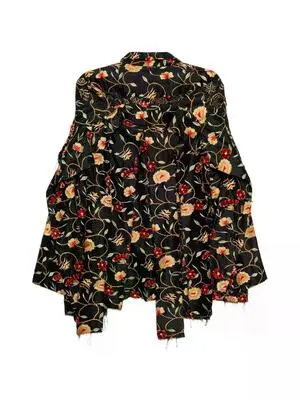 Comme Des Garçons Floral-embroidered Frayed Jacket