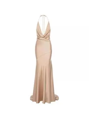 ROSERRY Ibiza Cowl-neck Halterneck Maxi Dress - Neutrals