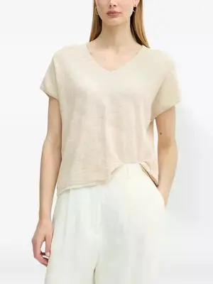 BENETTON Waffle-knit V-neck Top - Neutrals