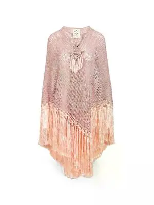 CHIARA IS Fringed Open-knit Scarf - Pink