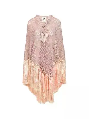 CHIARA IS Fringed Open-knit Scarf - Pink