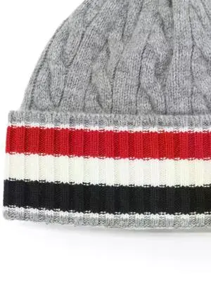 Thom Browne Cable-knit Striped Beanie Hat - Grey