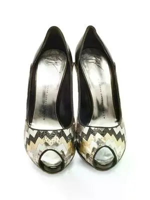 GIUSEPPE ZANOTTI Crocodile-embossed Leather Zigzag Peep-toe Sandals