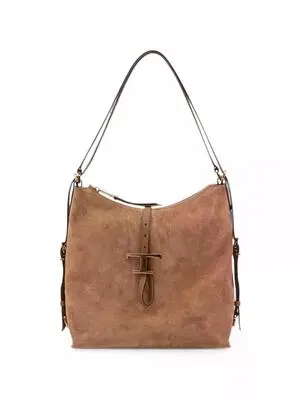 TOD'S T Timeless Small Suede Shoulder Bag - Brown