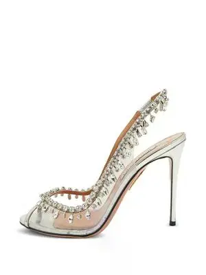 AQUAZZURA Starburst Crystal-embellished Slingback Heeled Pumps - Silver