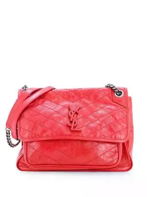 Saint Laurent Niki Chain Flap Bag Matelasse Chevron Leather Medium Shoulder Bag - Red