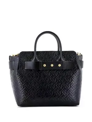 Burberry Monogram Embossed Leather Tote Bag - Black
