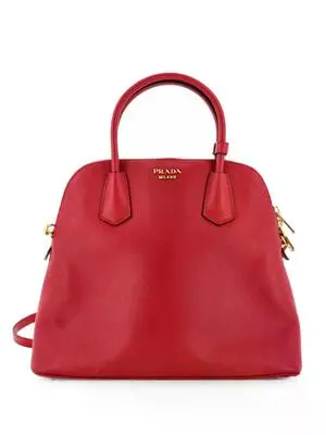 Prada Saffiano Leather Convertible Dome Satchel - Red