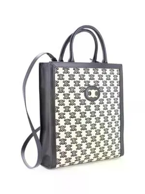 Celine Vertical Cabas Embroidered Canvas With Leather Small Tote Bag