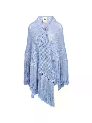CHIARA IS Fringe-trim Knitted Shawl - Blue