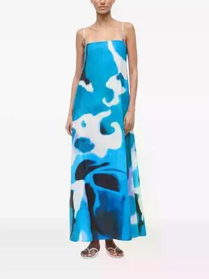 Staud Laura Linen Dress With Abstract Print