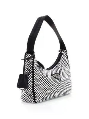 Prada Re-edition 2000 Crystal Embellished Satin Mini Hobo Bag