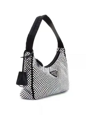 Prada Re-edition 2000 Crystal Embellished Mini Hobo Bag - Black
