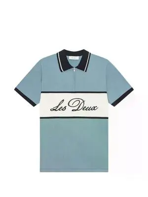 LES DEUX Colour-block Quarter-zip Polo Shirt - Blue