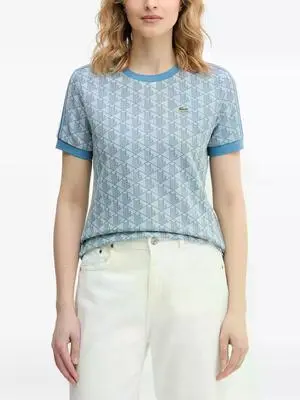 Lacoste Monogram-print Logo-patch T-shirt - Blue