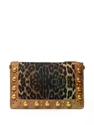 SECRET PON-PON Tatiana Leopard-print Studded Shoulder Bag - Brown