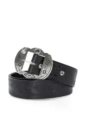 HTC LOS ANGELES Floral-embossed Leather Belt - Black