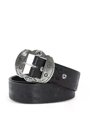 HTC LOS ANGELES Floral-embossed Leather Belt - Black