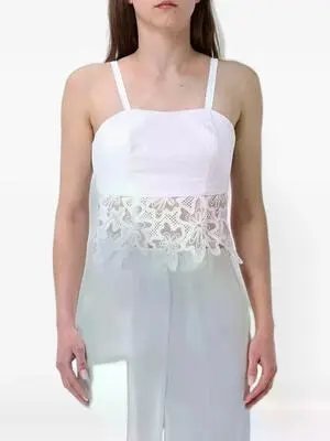HANITA Macramé-insert Cropped Tank Top - White