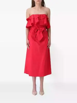 HANITA Strapless Ruffled Bow Detail Dress - Red
