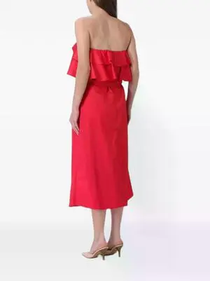 HANITA Strapless Ruffled Bow Detail Dress - Red