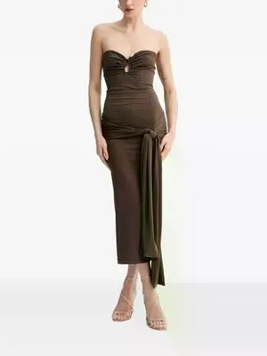Bardot Laverne Ruched Knot-detail Midi Dress - Brown