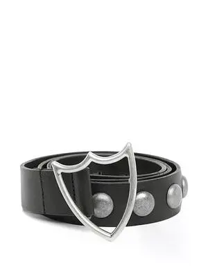 HTC LOS ANGELES Shield Buckle Studded Leather Belt - Black