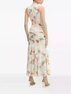 Bardot Leanna Floral Print Ruched Waist Maxi Dress - White