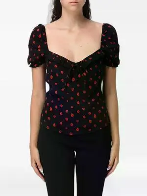 MAR DE MARGARITAS Floral-print Ruffled Blouse - Black