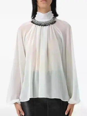 HANITA Embellished High-neck Blouse - White