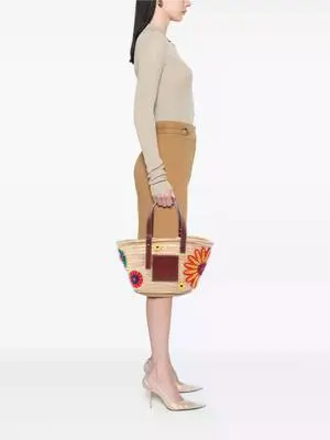 Loewe 2018 Large Floral Embroidered Raffia Basket Tote Bag