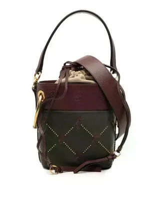 Chloé 2018 Mini Bicolor Embroidered Horses Calfskin Roy Bucket Bag Satchel - Brown