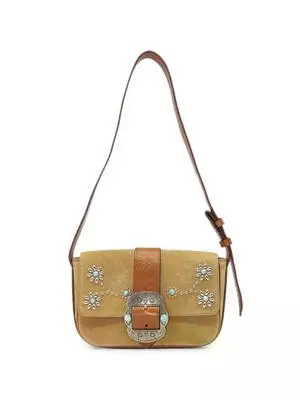 HTC LOS ANGELES Dolly Studded Suede Shoulder Bag - Neutrals