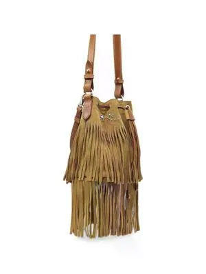HTC LOS ANGELES Janis Fringes Studded Suede Bucket Bag - Neutrals