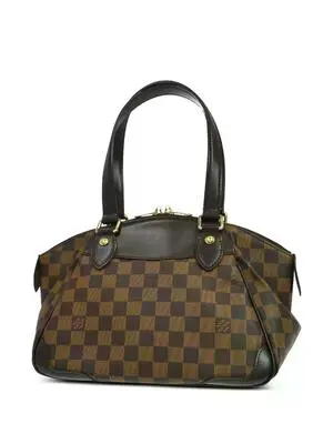 LOUIS VUITTON Damier Ebène Canvas Leather Trim Verona Pm Tote Bag - Brown