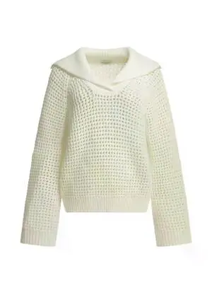 Brunello Cucinelli Open-knit Sailor-collar Sweater - Neutrals