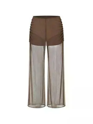 EXILIA Sheer Ruched-detail Palazzo Pants - Brown