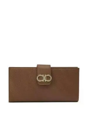 FERRAGAMO Gancini Continental Pebbled Leather Wallet - Brown