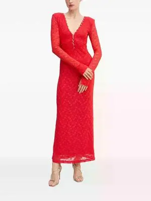 Bardot Zenia Lace-overlay V-neck Midi Dress - Red