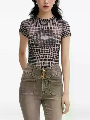 Miss Sixty Polka-dot Lip-print T-shirt - Black