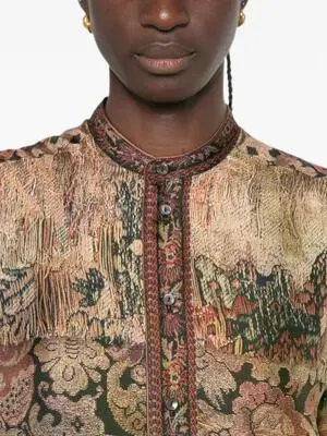 PIERRE-LOUIS MASCIA Floral-print Band Collar Shirt - Brown
