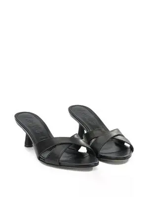 AeydĒ Leather Crossover Strap Kitten Heel Sandals
